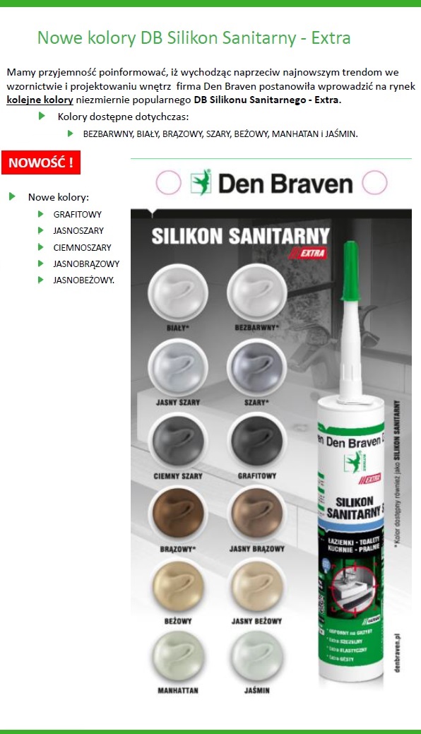Den Braven - Silikon Sanitarny Extra - Nowe kolory - Pionex